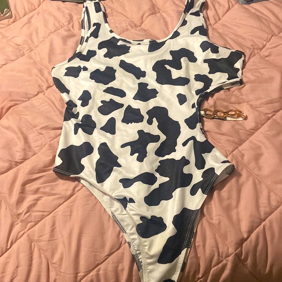 Swim | Cow Print Y2k Gold Chain Bathing Suit Monokini One Piece Body ...